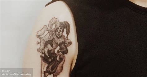 Illustrative Style Joker Tattoo On The Right Upper Arm