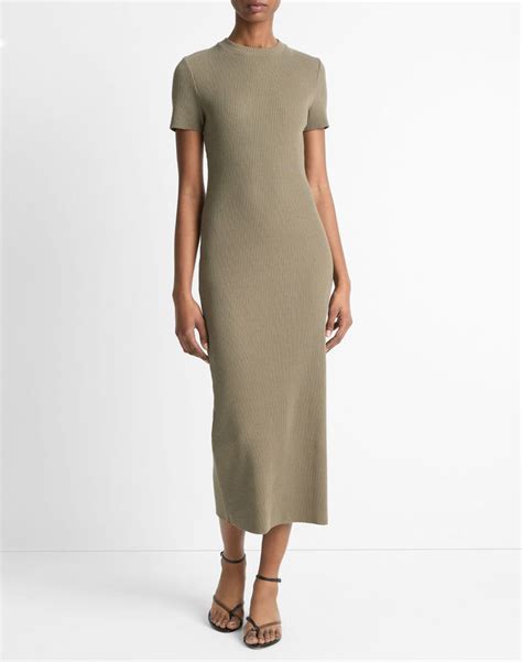 카키 단색 면혼방 반팔원피스