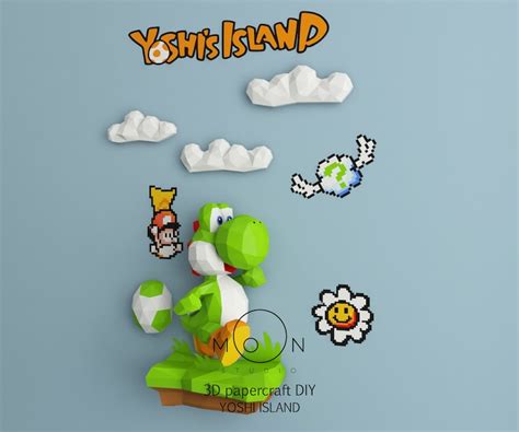 Yoshi Island DIY Papercraft PDF Svg Dxf Low Poly 3D Model Craft