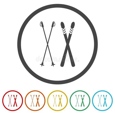 skis icon set icons in color circle buttons stock vector