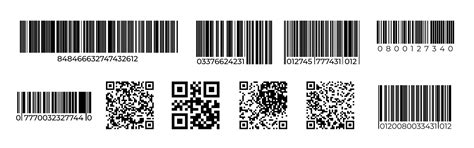 바코드 Qr 코드 제품 식별 표시 레이저 스캔용 가격표 소매 번호 코드 벡터 스캐닝 고유 벗겨진 바코드 기호 세트
