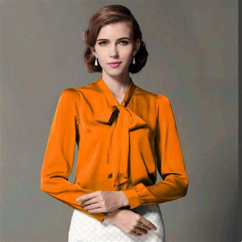 Women Ol Summer Plus Size Full Sleeve 50 Silk Shirt Lady Solid Stand