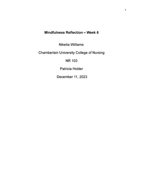 Mindfulness Reflection Week 6 1 Mindfulness Reflection Week 6