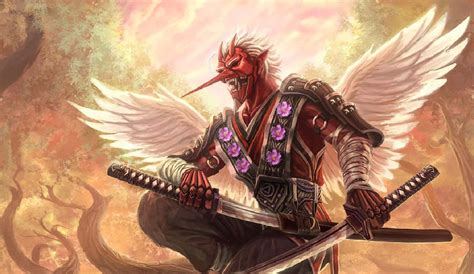Download Beautiful Illustration Of A Tengu Masked Warrior In A Vibrant