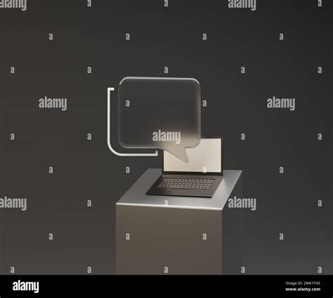 Message Notification In Laptop D Rendering Concept On Black Screen