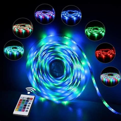 Ruban Lumineux LED Etanche 5M 2835 RGB Bande Lumineuse Flexible Avec