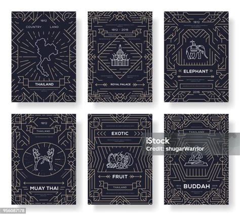 태국이는 선 책자 카드 설정합니다 전단지 잡지 포스터 책 표지 배너의 나라가 템플릿 벡터 윤곽선 초대 개념 배경입니다 레이아웃