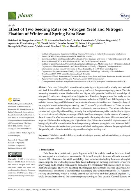 Pdf Effect Of Two Seeding Rates On Nitrogen Yield And Nitrogen Fixation Of Winter And Spring