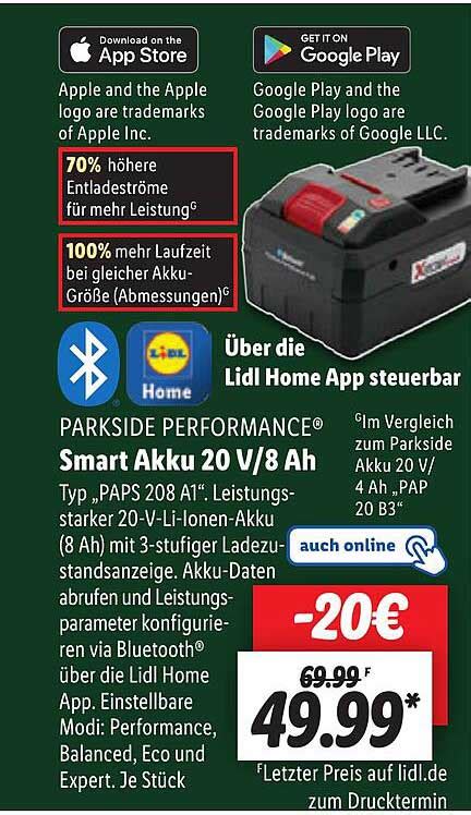 Parkside Performance Smart Akku V Ah Angebot Bei Lidl Prospekte De