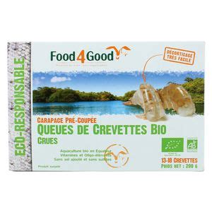 Food4Good Queues de crevettes crues Bio Carapace pré coupée 13 à 18