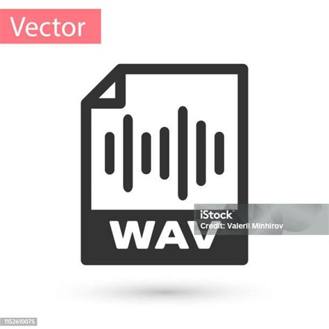 회색 Wav 파일 문서 아이콘입니다 Wav 버튼 아이콘 흰색 배경에 고립 다운로드 디지털 오디오 리프 파일에 대 한 Wav 파형 오디오 파일 형식입니다 벡터 일러스트 0명에