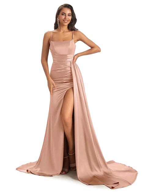 Mismatched Rose Gold Sexy Mermaid Side Slit Soft Satin Long Bridesmaid