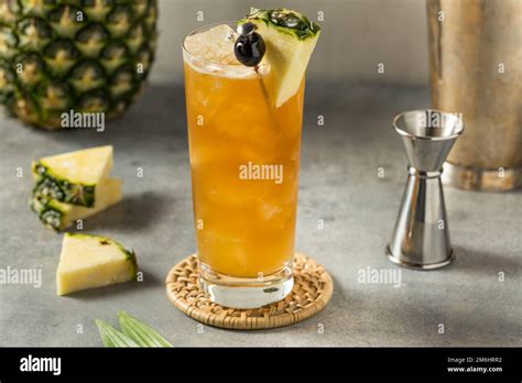 Boozy Refreshing Rum Bahama Mama Cocktail With Pineapple And Coconut