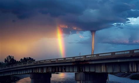 Engineered Risk Tornado Over A Bridge Premium Ai Generated Image