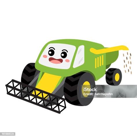 수확기 교통 만화 캐릭터 관점 보기 벡터 일러스트 레이 션 3차원 형태에 대한 스톡 벡터 아트 및 기타 이미지 3차원 형태