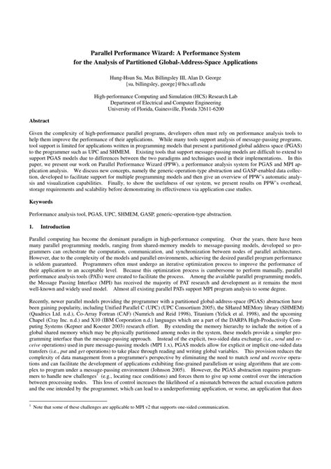 Pdf Parallel Performance Wizard A Performance Analysis Tool For Global Address Space Applications