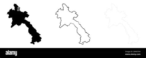 Laos Country Silhouette Set Of 3 High Detailed Maps Solid Black