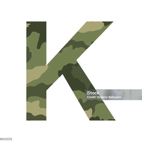 영어 알파벳 문자 K 흰색 배경에 고립 된 카키색 스타일 벡터 군사에 대한 스톡 벡터 아트 및 기타 이미지 군사 그래피티 디자인 Istock
