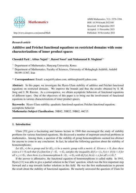 Pdf Additive And Fréchet Functional Equations On Restricted Domains With Some