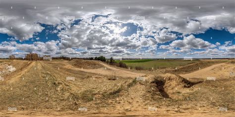 360 View Of 360 Hdri Panorama View On Sand Hill With Sun With Clouds
