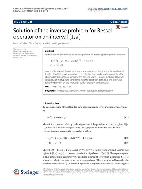 Pdf Solution Of The Inverse Problem For Bessel Operator On An