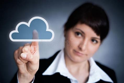 Cloud Computing Concept Woman Hand Click On Cloud Icon Sponsored PAID PAID Computing