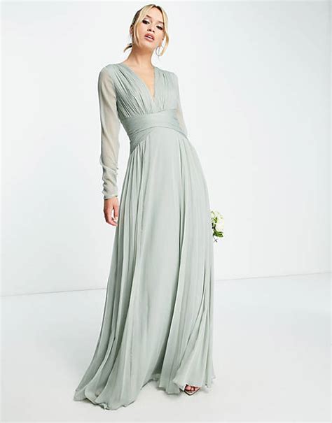 Asos Design Demoiselle Dhonneur Robe Longue à Manches Longues Avec