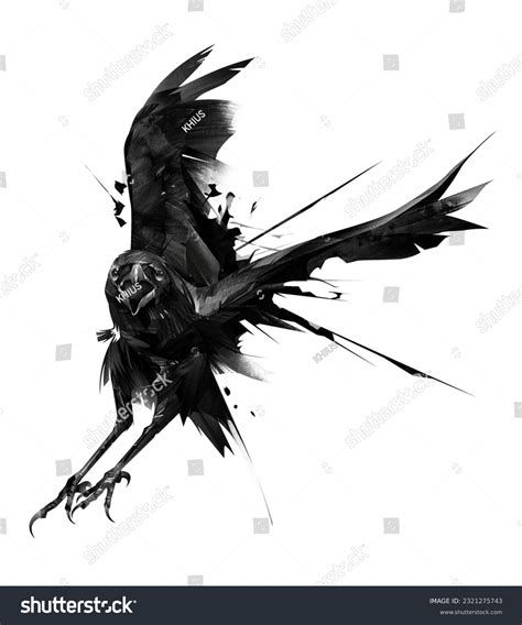 Art Graphical Raven Flight On White Stock Illustration 2321275743 Shutterstock