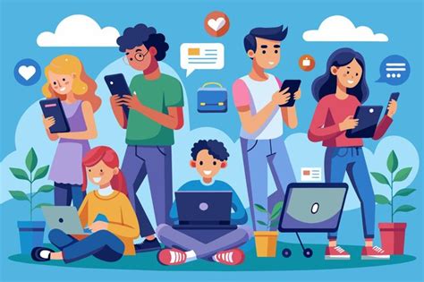 Premium Vector An Illustration Depicting A Diverse Group Of People Using Digital Devices Such