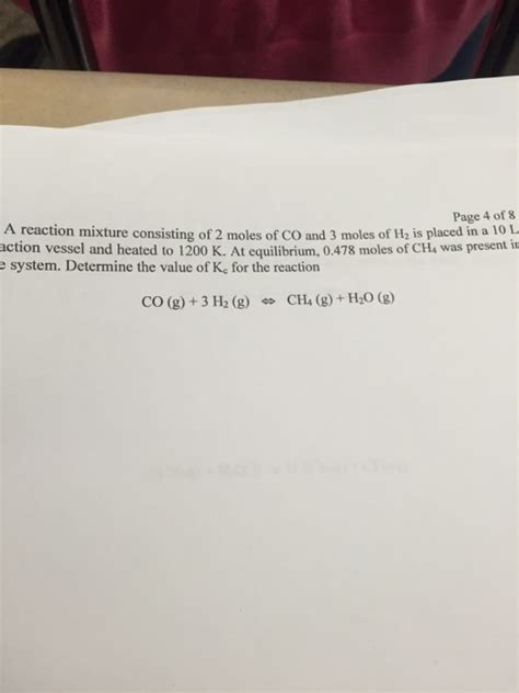 Solved A Reaction Mixture Consisting Of Moles Of CO And Chegg