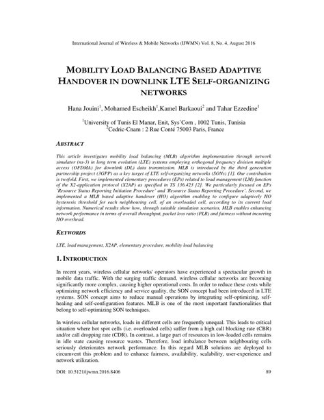Pdf Mobility Load Balancing Based Adaptive Handover In Downlink Lte