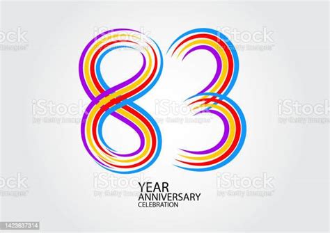 83 주년 기념 로고 타입 다채로운 라인 벡터 83 번째 생일 로고 83 번호 디자인 배너 템플릿 초대장 카드 포스터 티셔츠 로고 번호 요소 2022년에 대한 스톡 벡터