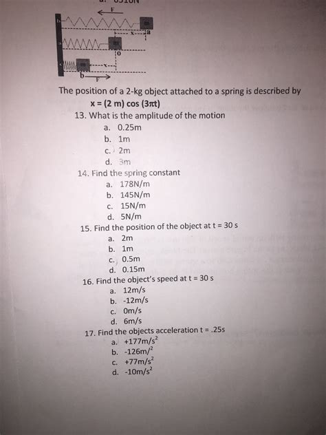 Solved 0 0 The Position Of A 2 Kg Object Attached To A