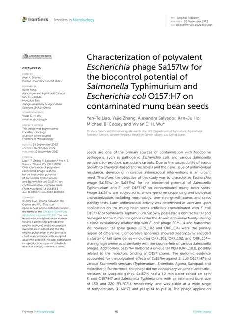Pdf Characterization Of Polyvalent Escherichia Phage Sa157lw For The