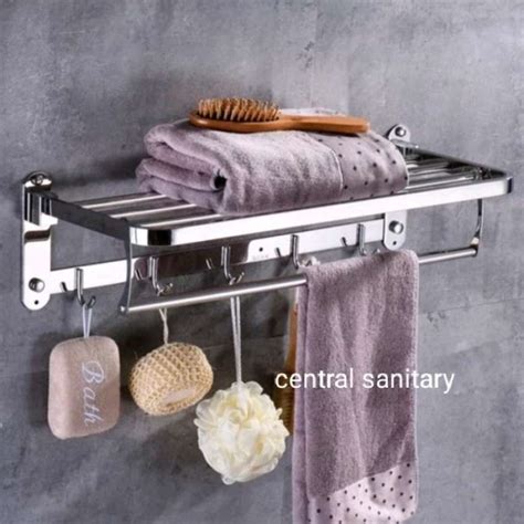 Promo Rak Handuk Stainless Gantungan Baju Lipat 2 Susun Toilet Kamar
