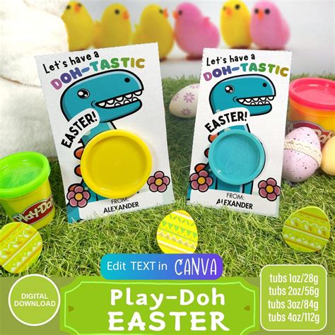 Easter Play Doh Holder Card Cute Dinosaur Non Candy Classroom T