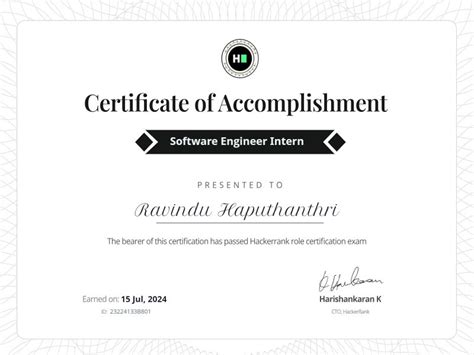 Ravindu Haputhanthri On Linkedin Softwareengineerintern Java Certification Hackerrank