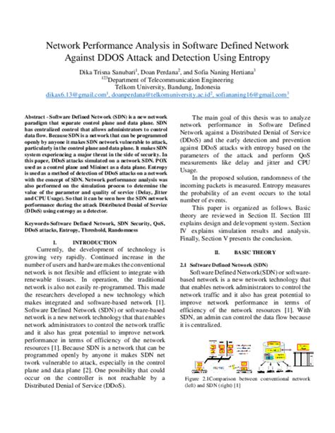 Pdf Network Performance Analysis In Software Defined Network Against Ddos Attack And Detection