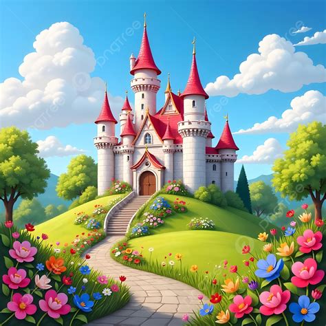 봄에는 화려한 꽃으로 둘러싸인 성 성 꽃들 봄 배경 일러스트 및 사진 무료 다운로드 Pngtree