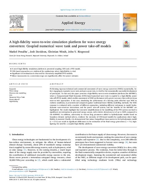 Pdf A High Fidelity Wave To Wire Simulation Platform For Wave Energy