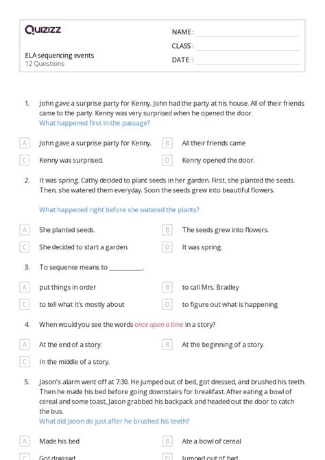 50 Sequencing Events Worksheets For 5th Grade On Quizizz Free