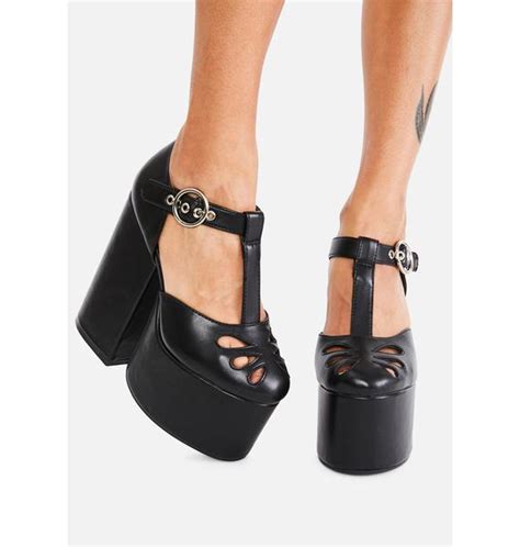 Lamoda Teardrop Eyelet Platform Heels Black Dolls Kill