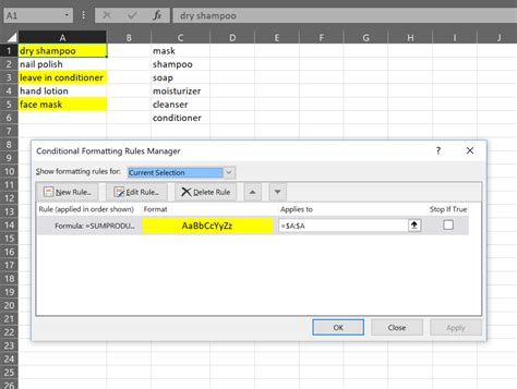 Is There An Excel Formula That Will Search A List And Highlight Text Containing Words From A