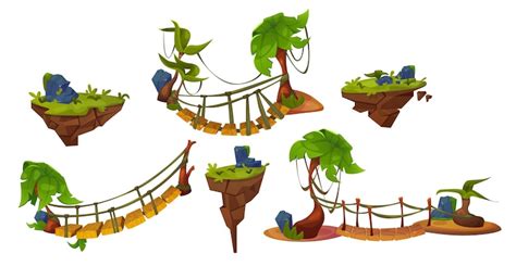 Free Vector Gui Design Kit Ground Platform And Rope Bridge