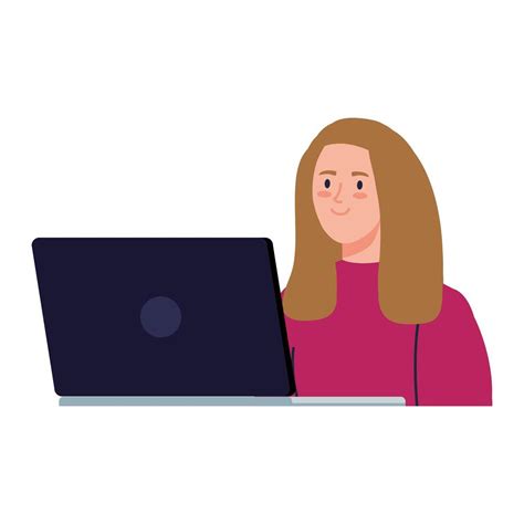 Young Woman With Laptop Browsing Internet 1883435 Vector Art At Vecteezy