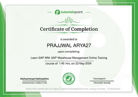 Completed Sap Warehouse Management Course Prajjwal Arya Posted On The