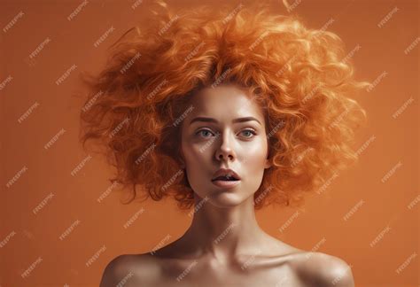 Premium Photo Portrait Of Young Redhead Woman With Curly Hair And