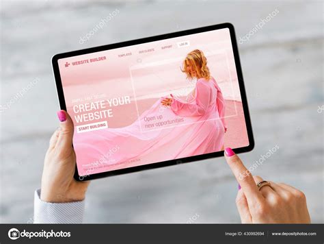 Woman Building Her Website Tablet Computer Stock Photo Grinvalds 430992694