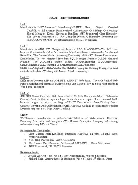 Dotnet Syllabus Pdf Active Server Pages World Wide Web