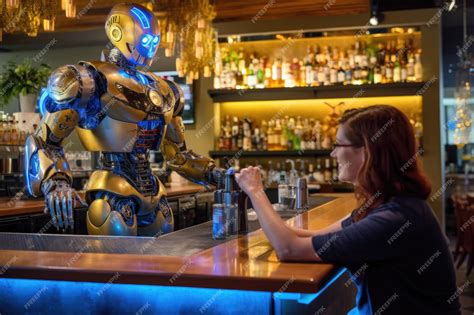 Premium Ai Image A Robot Bartender Serving Drinks To Customers At A